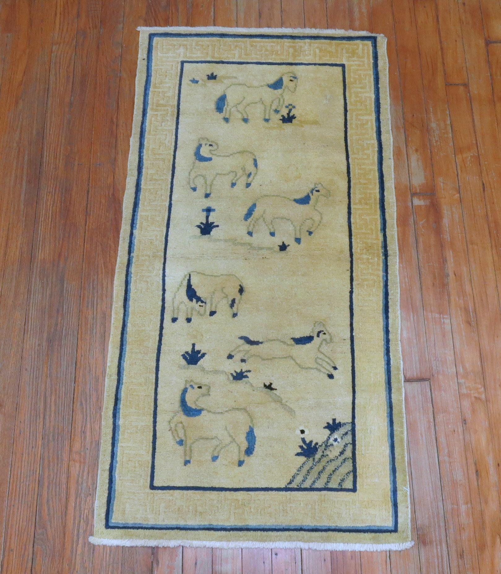 Flocking Horses Chinese Pictorial Throw Rug at 1stDibs