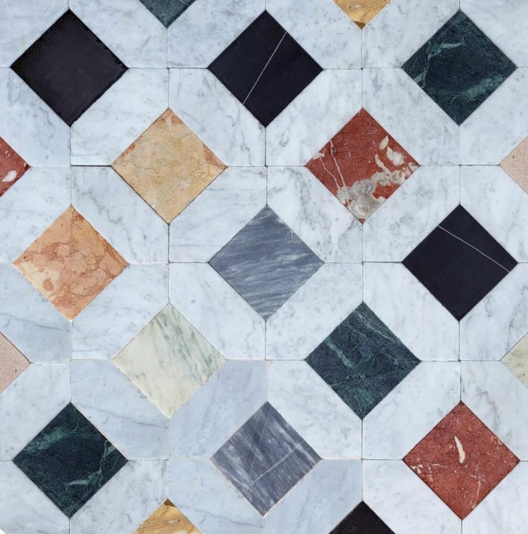 FLOOR IN POLYCHROME MARBLE WITH LOSANGE IN WHITE CARRARA MARBLE early ...