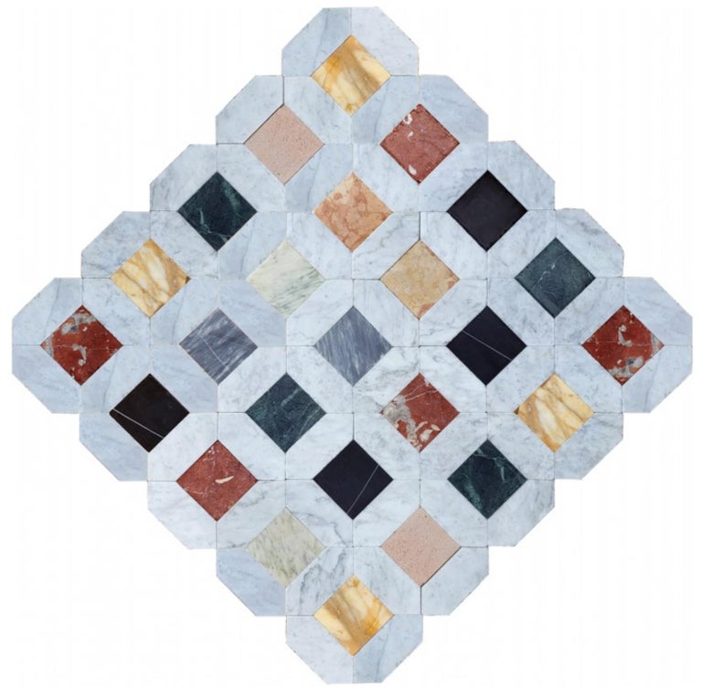 FLOOR IN POLYCHROME MARBLE WITH LOSANGE IN WHITE CARRARA MARBLE early ...