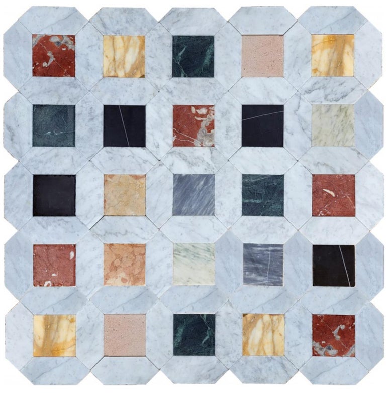 FLOOR IN POLYCHROME MARBLE WITH LOSANGE IN WHITE CARRARA MARBLE early ...