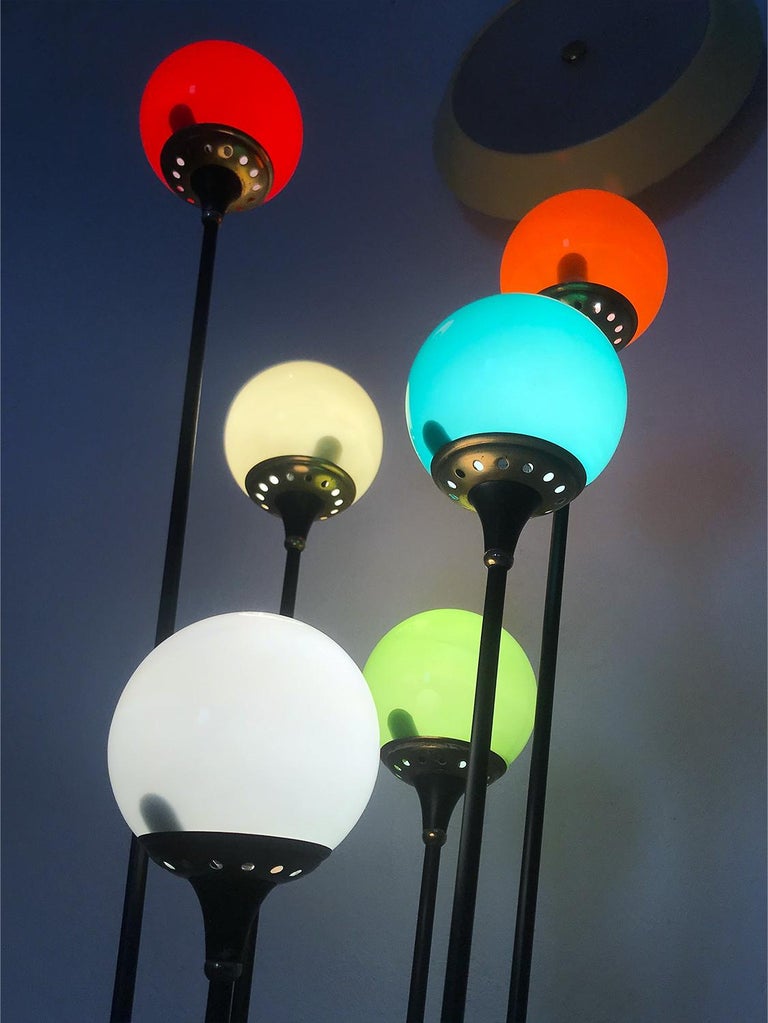 Floor Lamp ‘Alberello’ by Stilnovo with Six Colored Murano Glass Balls ...
