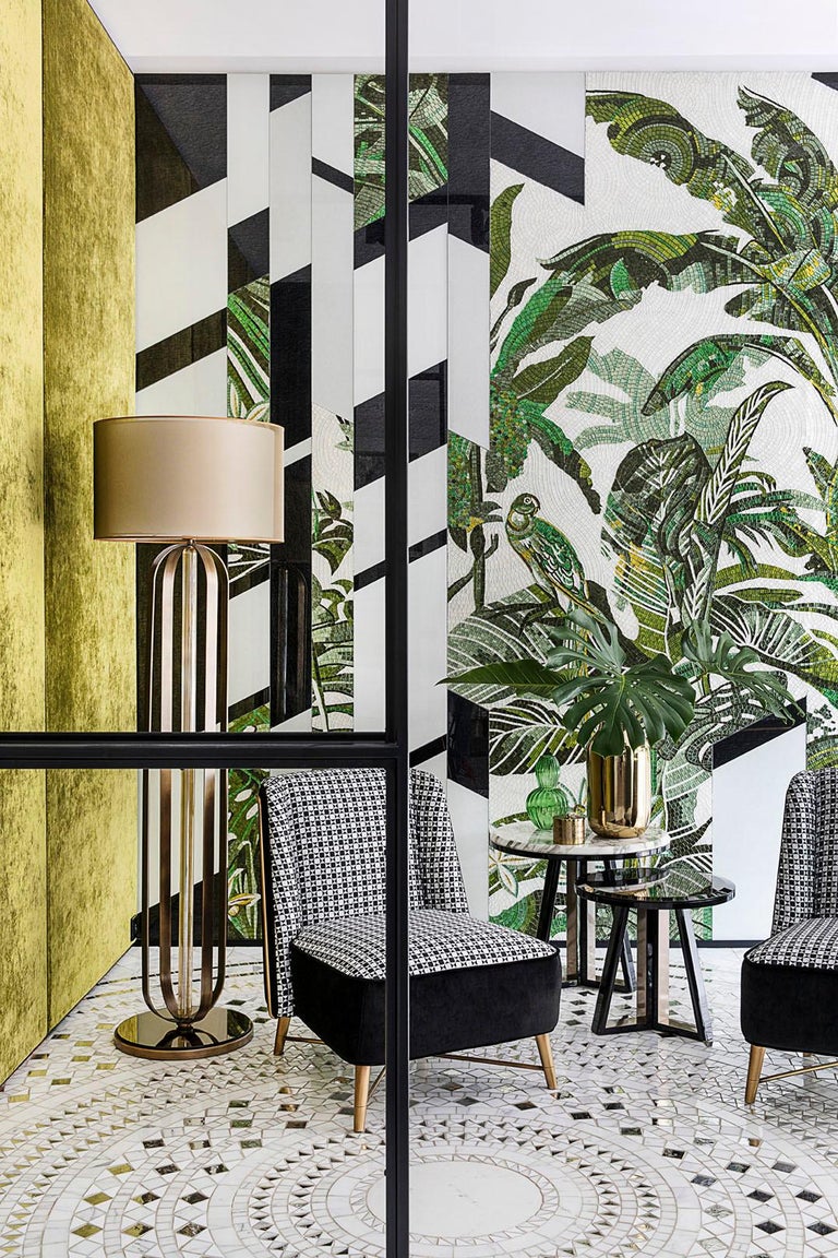 Floor Lamp with Bronzed Metal Frame and Linex Pyrex Glass Base in ...