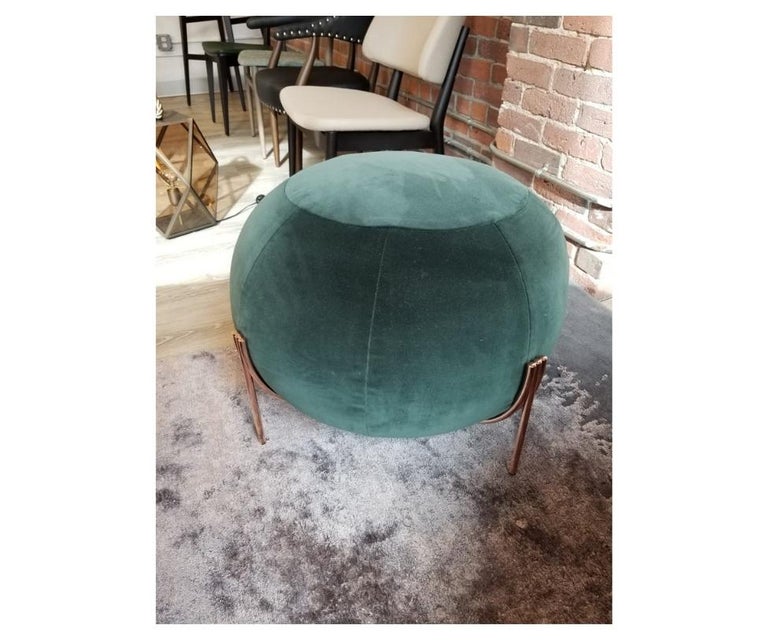 Green Velvet Round Geo Pouf by Saba at 1stDibs
