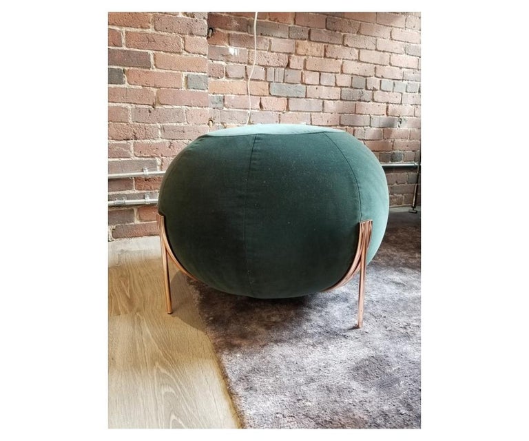 Green Velvet Round Geo Pouf by Saba at 1stDibs
