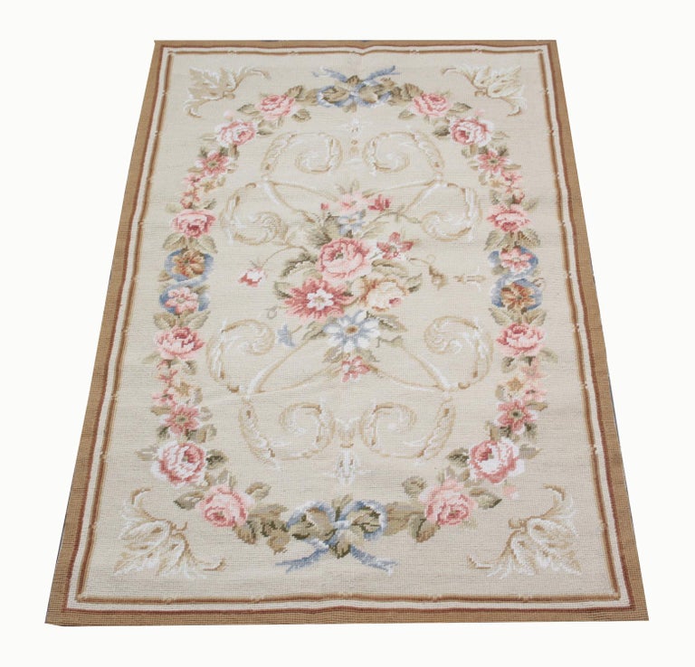 Luxury Aubusson Style Medallion Needlepoint Handmade Flat-Weave Floor ...