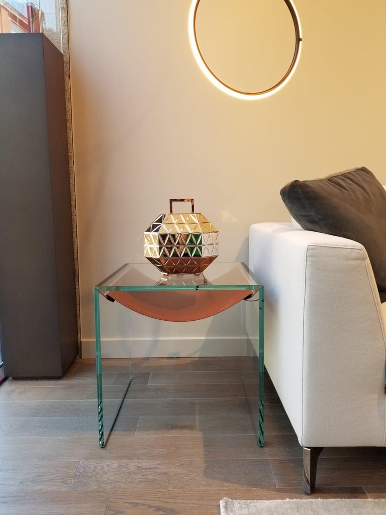 Amaca Glass and Leather Side Table by Tonelli Design at 1stDibs