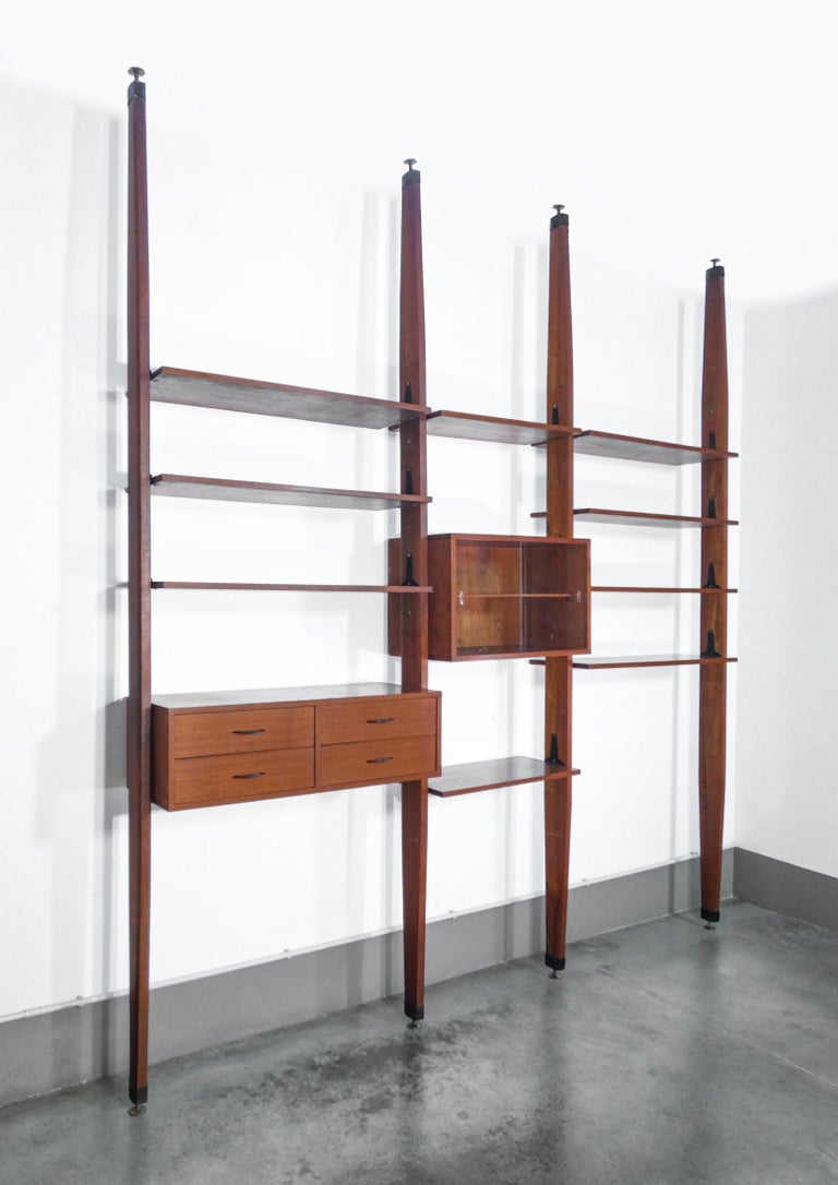 Floor-to-ceiling Shelf in Teak Wood, Modular Bookcase, Italian Design ...
