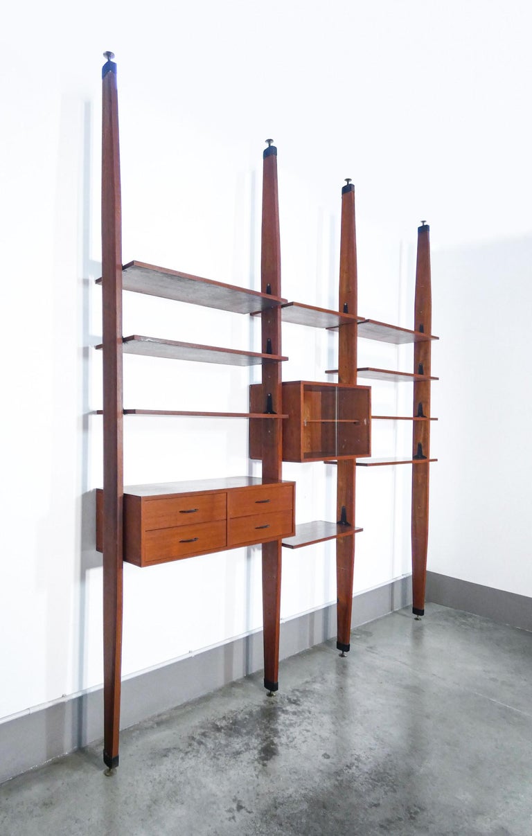 Floor-to-ceiling Shelf in Teak Wood, Modular Bookcase, Italian Design ...