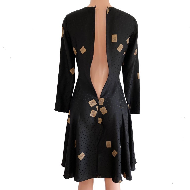Flora Kung Black Silk Prosperity Luck Mahjong Tile Print Dress - Rare ...
