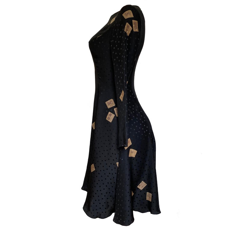 Flora Kung Black Silk Prosperity Luck Mahjong Tile Print Dress - Rare ...