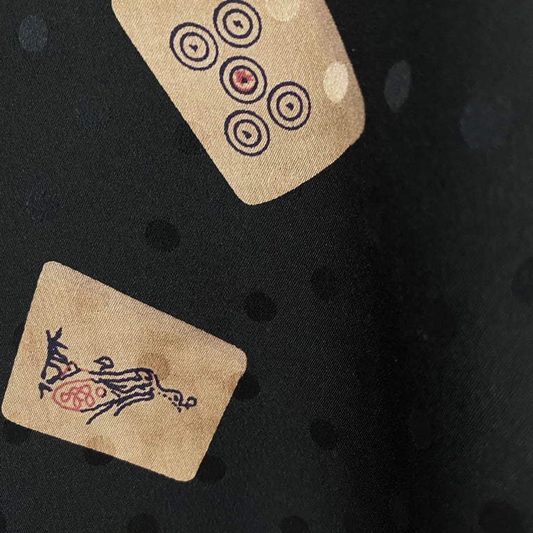 Flora Kung Black Silk Prosperity Luck Mahjong Tile Print Dress - Rare ...