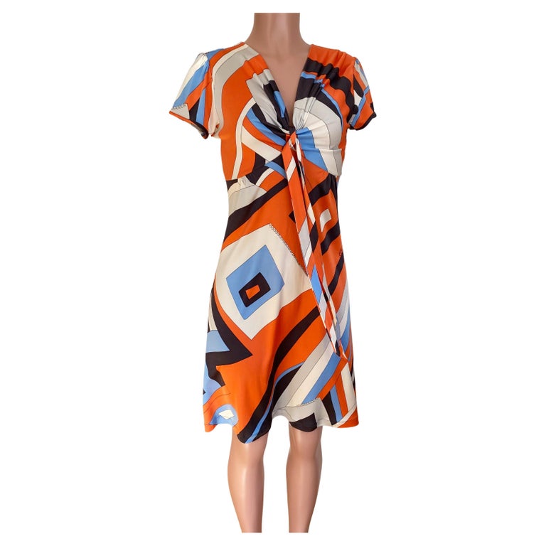 Flora Kung self-tie Plunge-V Printed Silk Dress For Sale at 1stDibs