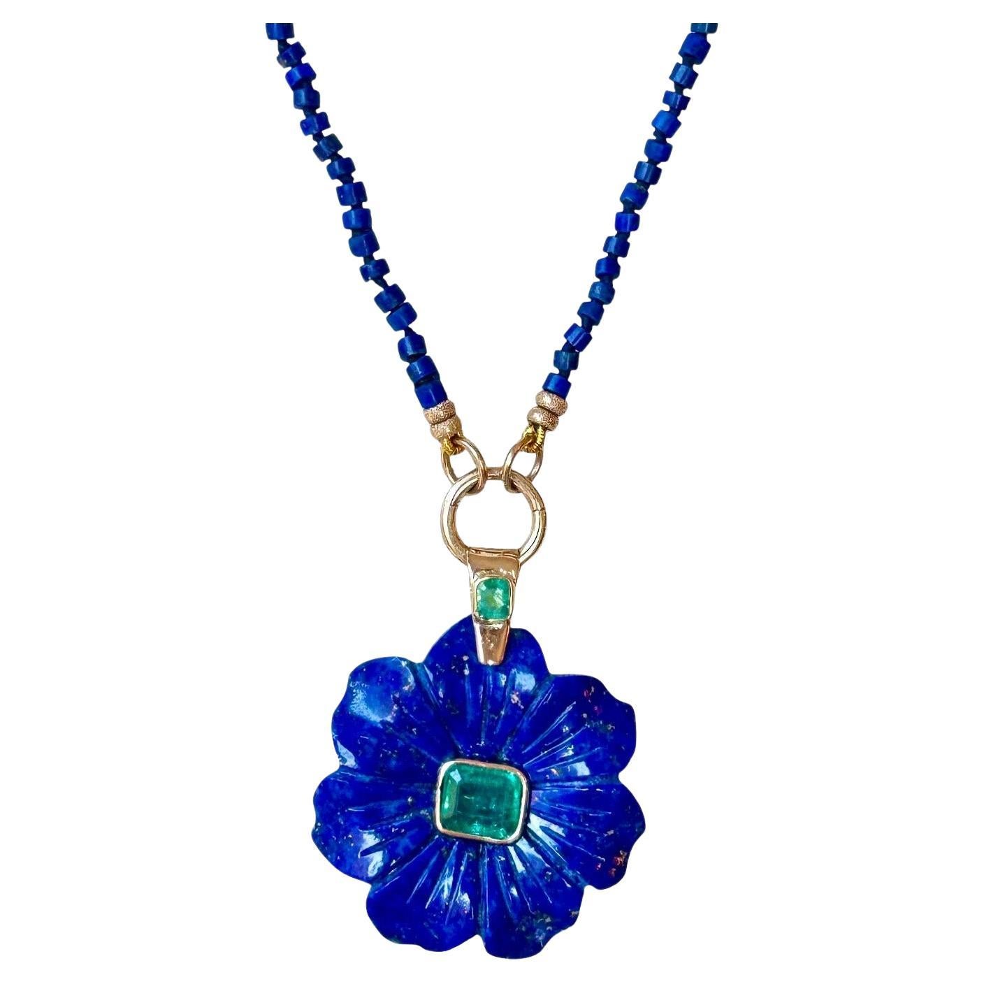 FLORA NECKLACE, lapis, emeralds and 14k gold For Sale at 1stDibs
