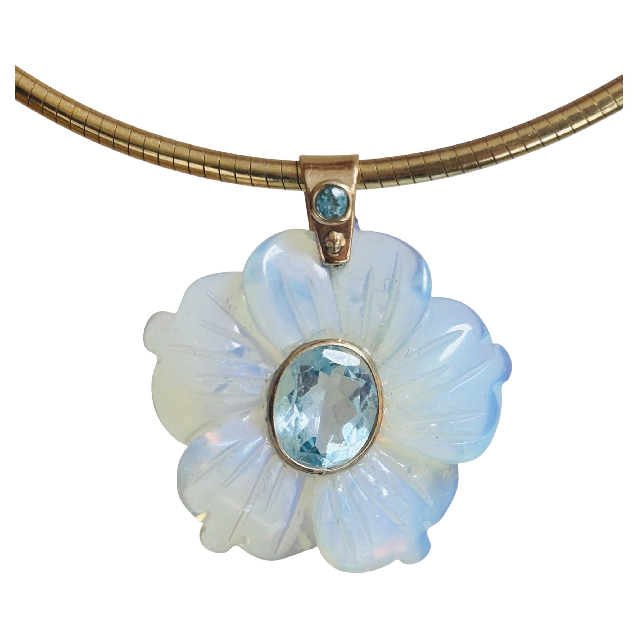 FLORA Pendant, Opalite with Sky Blue Topaz and 14k Gold For Sale at 1stDibs