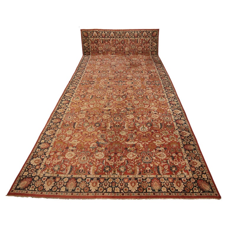 Floral All-Over Field Massive Antique German Rust Tetex Carpet, ca ...