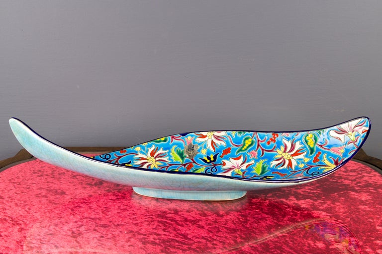 Floral and Turquoise Ceramic Fruit Platter by Manufacture of Longwy ...