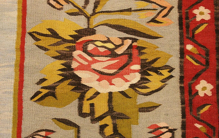 Floral Antique Ukrainian Light Blue Field Wool Bessarabian Kilim, Circa ...