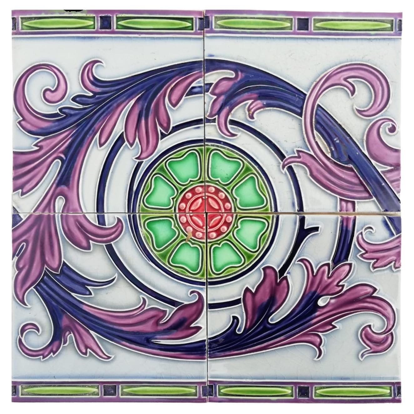 Floral Art Deco Glazed Relief Tiles by Gilliot, Hemiksem, circa 1920 ...