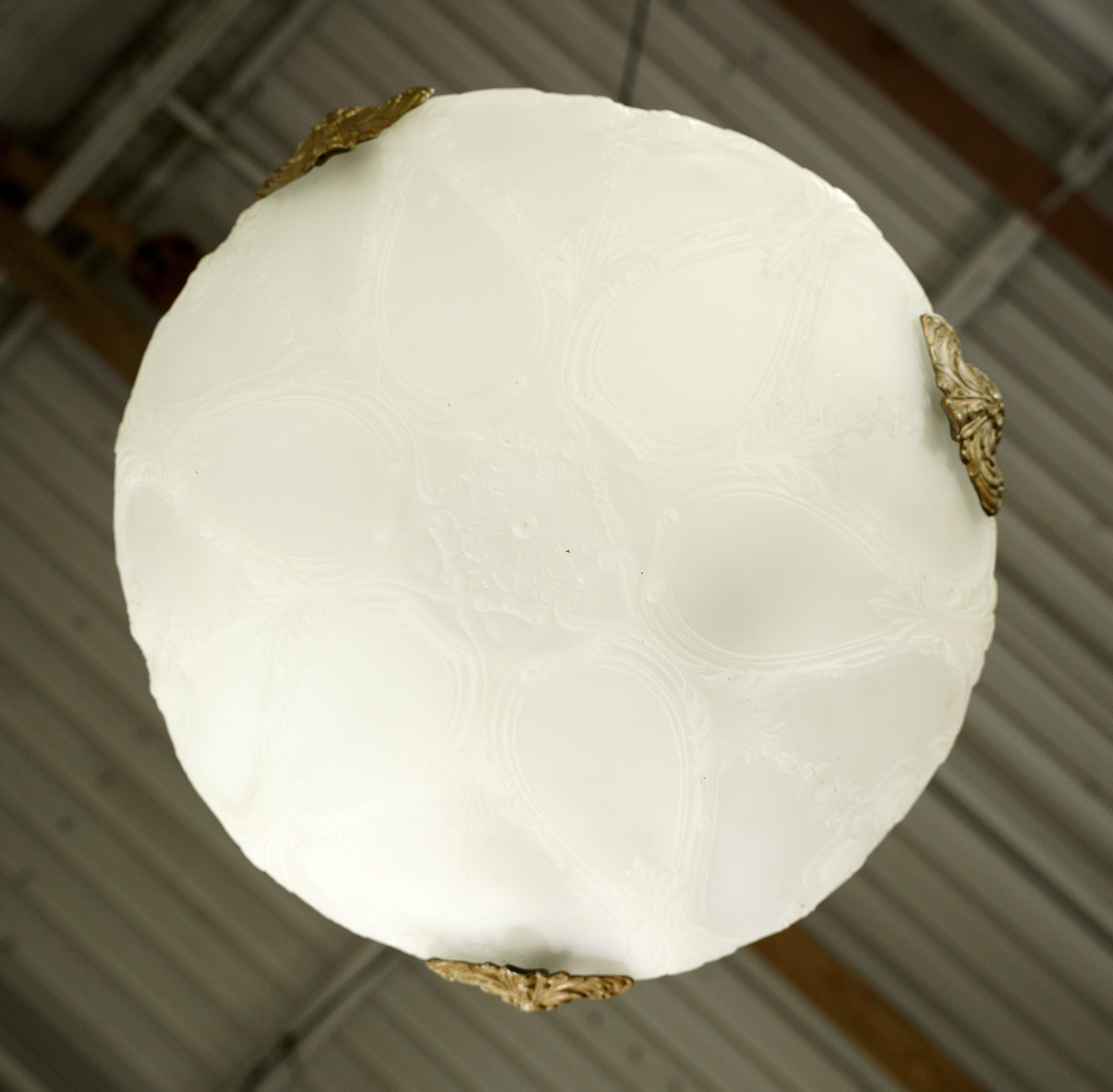 Floral Art Nouveau Alabaster Dish Brass Pendant Light 3 Sockets For ...