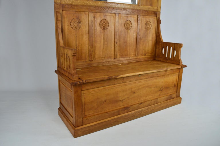 Floral Art Nouveau Hall Chest Bench with Coat Racks in Carved Oak ...
