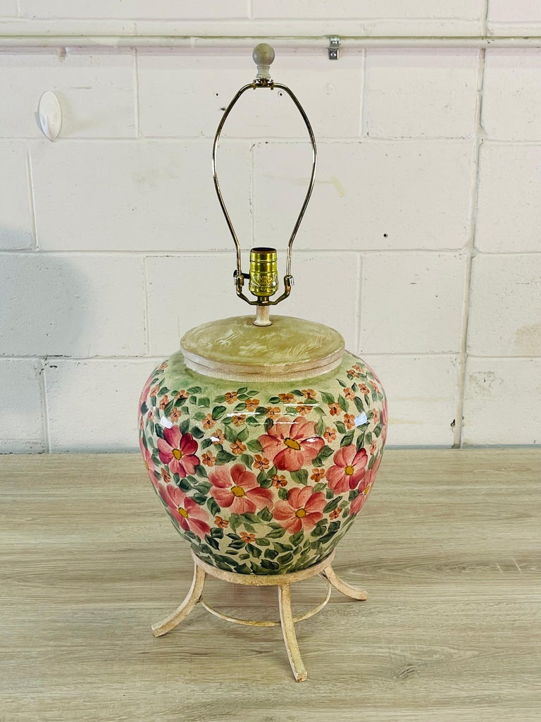 Floral Ceramic Round Table Lamp For Sale at 1stDibs | ceramic floral ...