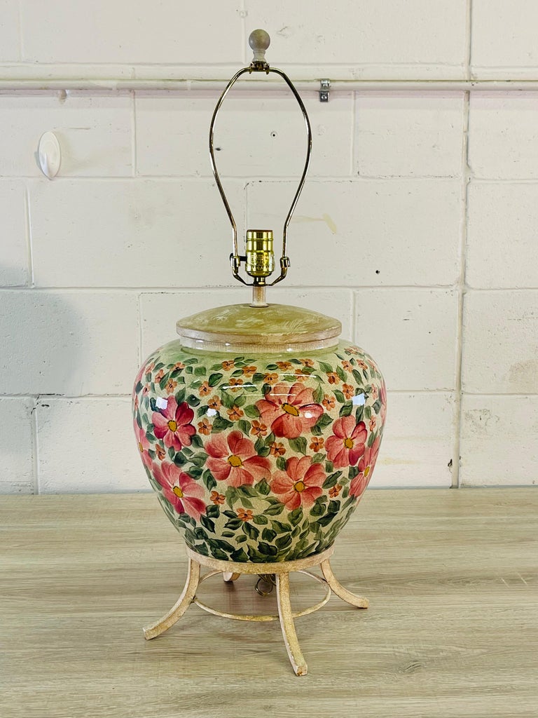 Floral Ceramic Round Table Lamp For Sale at 1stDibs | ceramic floral ...
