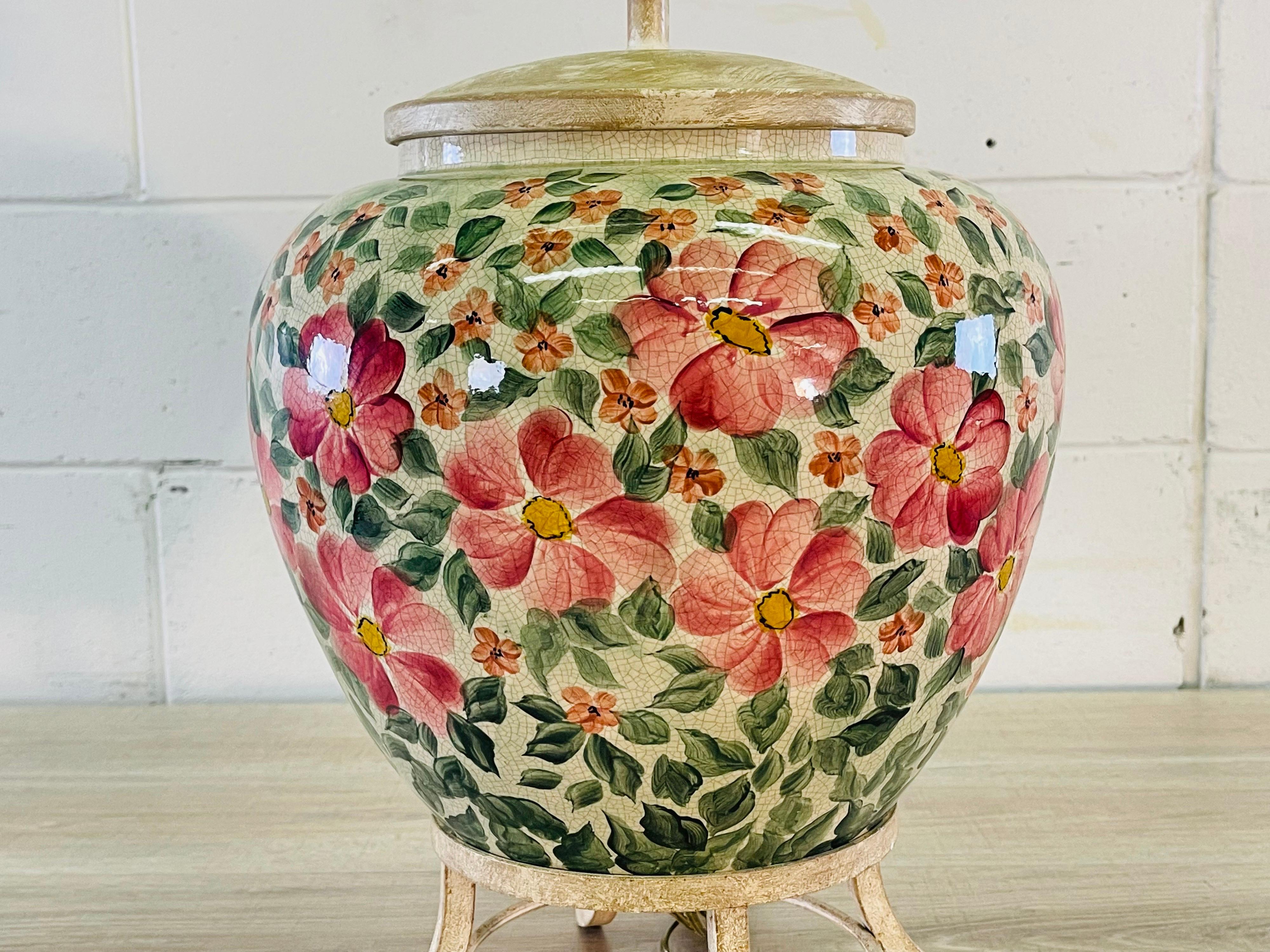 Floral Ceramic Round Table Lamp For Sale at 1stDibs | ceramic floral ...