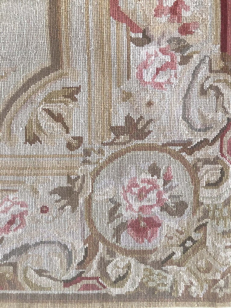 Floral Cream Needlepoint Chinese Tapestry Rug For Sale at 1stDibs