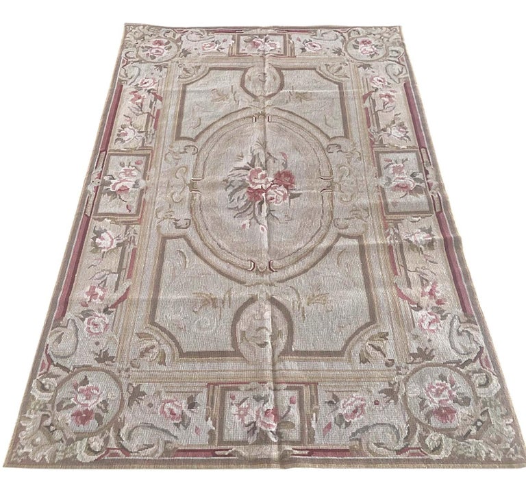 Floral Cream Needlepoint Chinese Tapestry Rug For Sale at 1stDibs