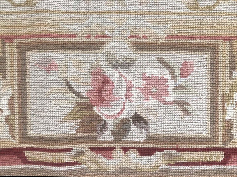 Floral Cream Needlepoint Chinese Tapestry Rug For Sale at 1stDibs