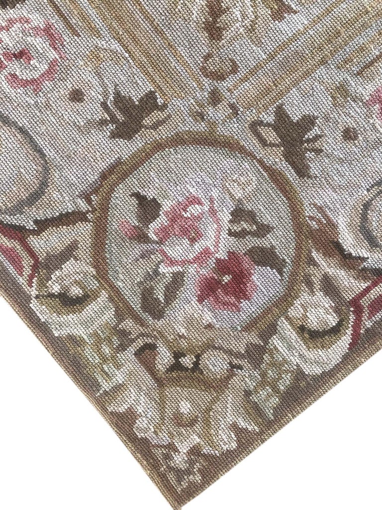Floral Cream Needlepoint Chinese Tapestry Rug For Sale at 1stDibs