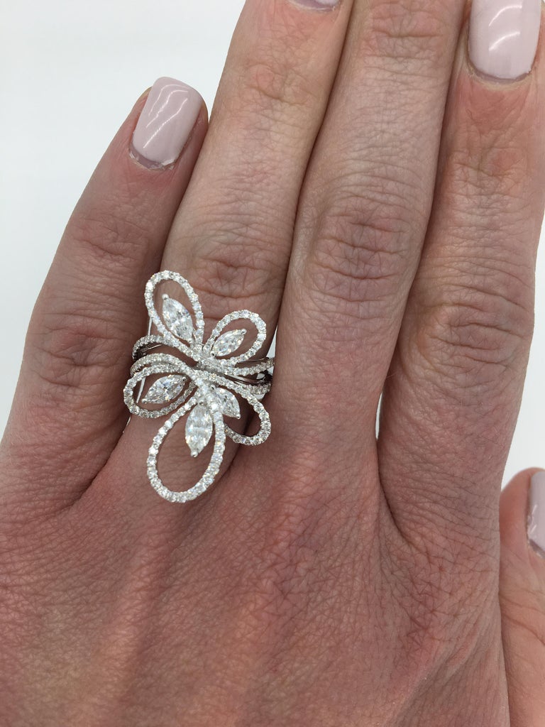 Floral Design Abstract Diamond Fashion Ring at 1stDibs