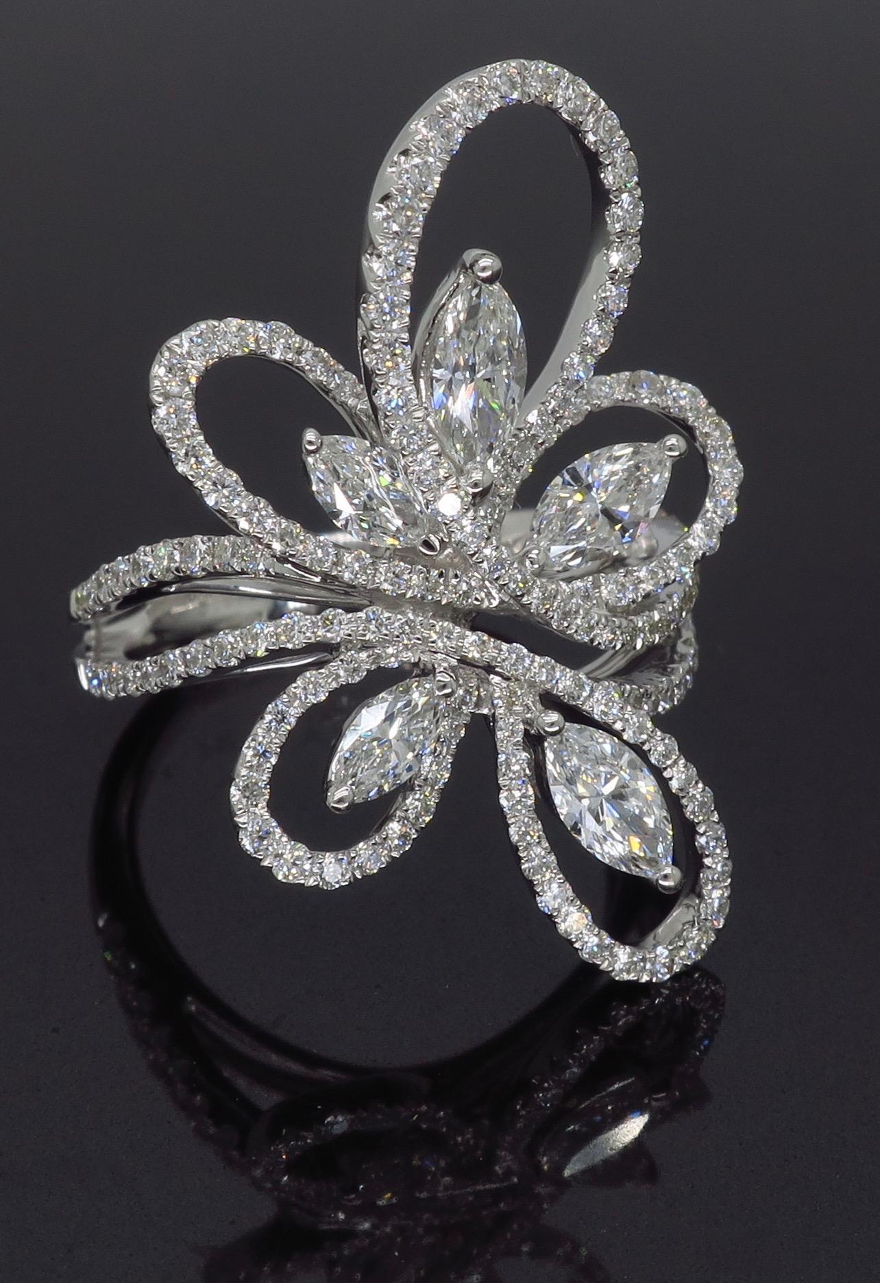 Floral Design Abstract Diamond Fashion Ring at 1stDibs