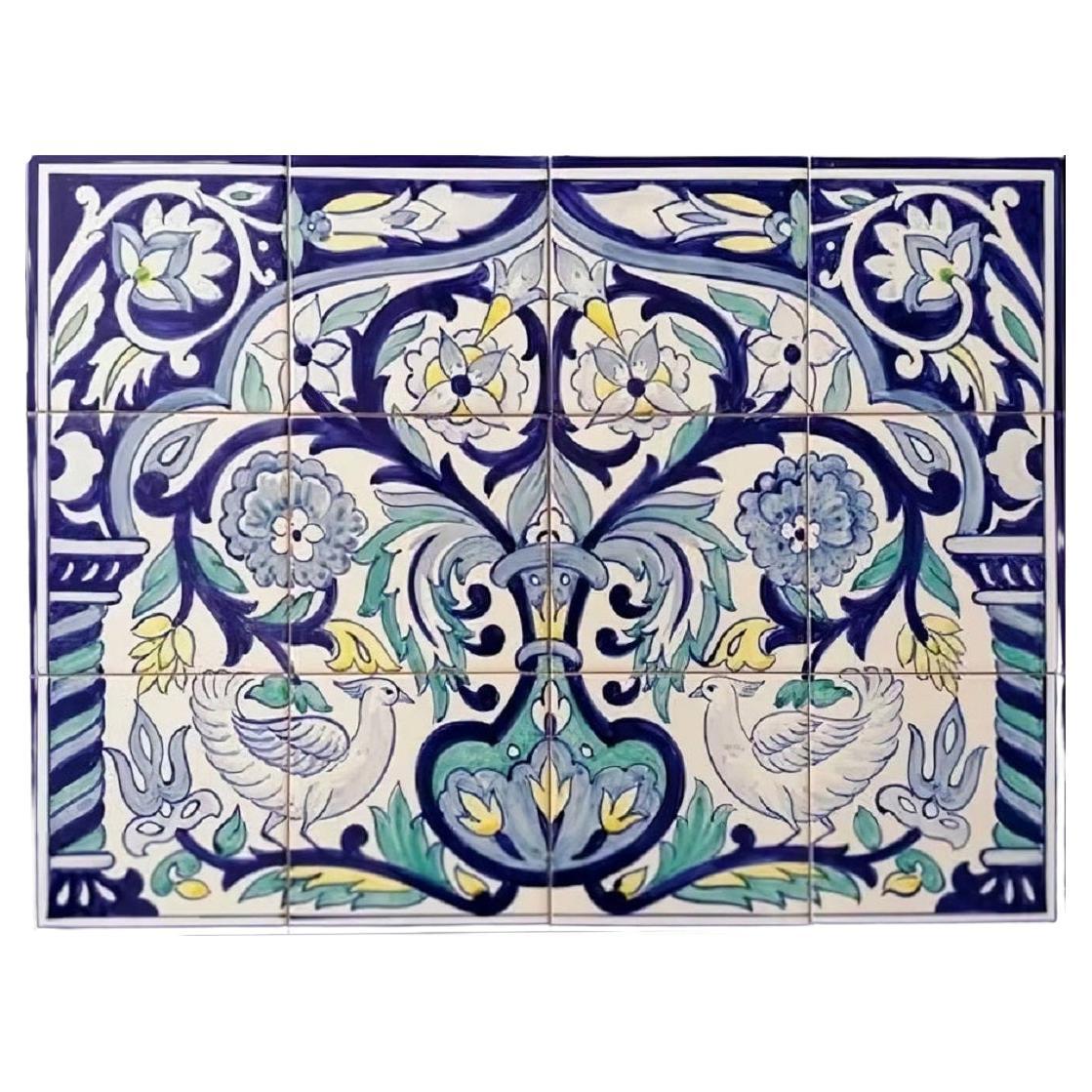 Azulejos Portuguese Hand Painted Tile Mural "Floral Motif" Signed by ...