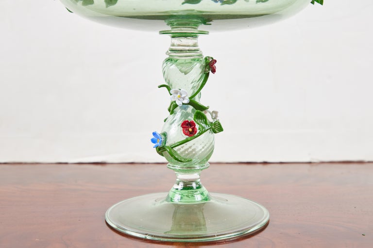 Floral Embellished, Italian Glass Tazza For Sale at 1stDibs