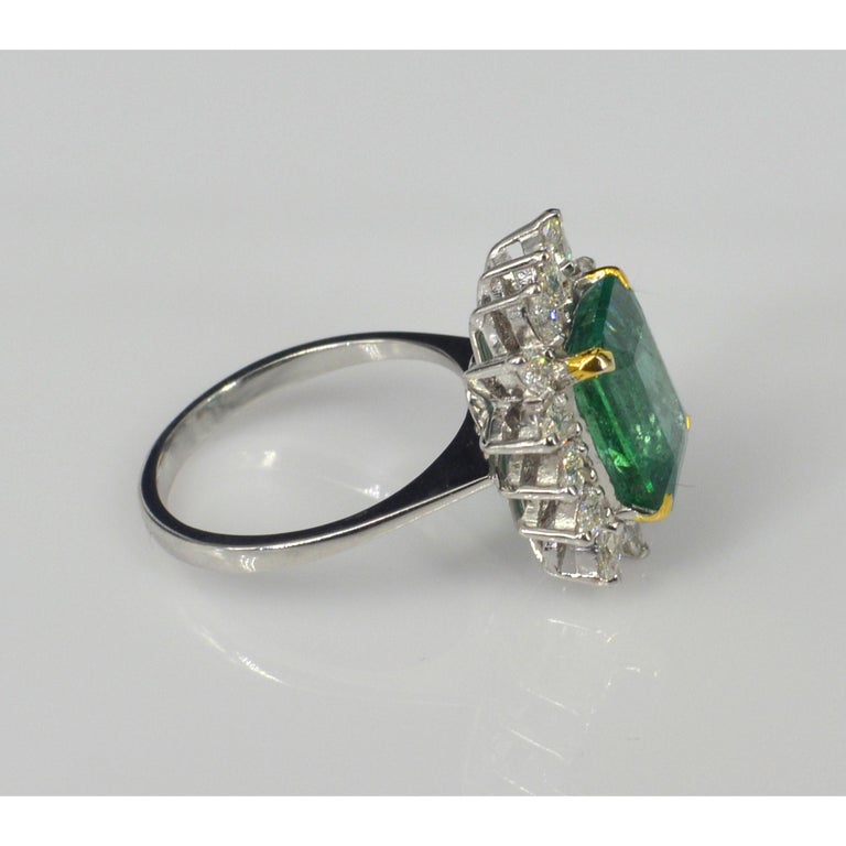Customizable Floral Emerald Engagement Ring, Art Deco Emerald Statement Ring For Sale at 1stDibs
