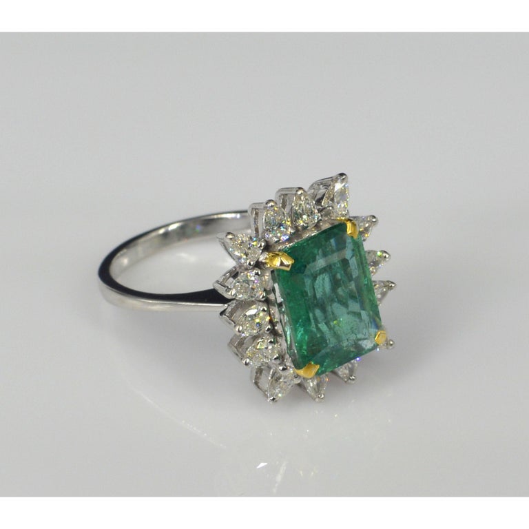 Customizable Floral Emerald Engagement Ring, Art Deco Emerald Statement ...