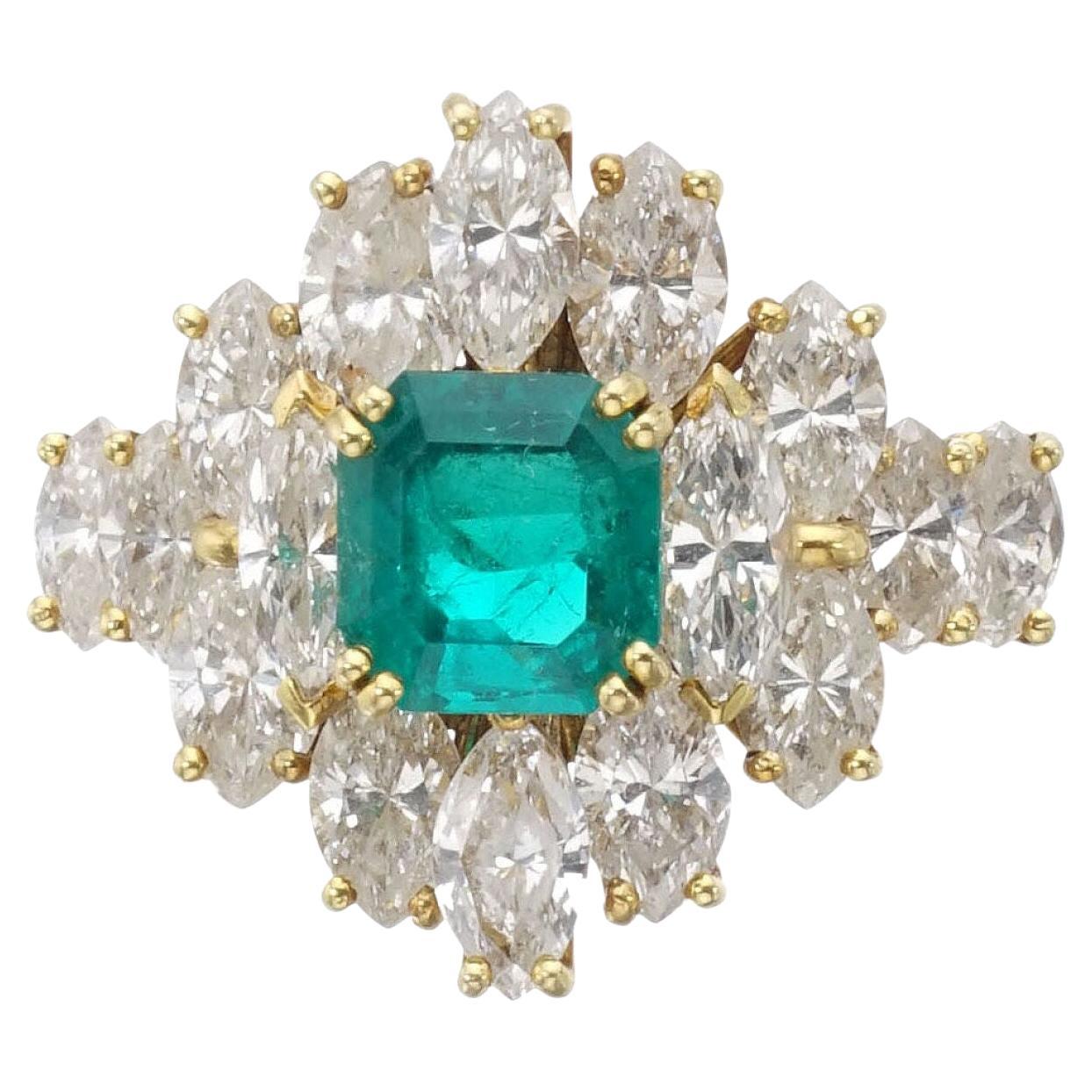 Customizable 2 Carat Colombian Gold Ring, Halo Natural Emerald Engagement Ring, Art Deco For ...