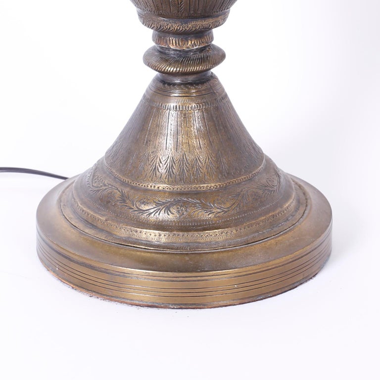 Floral Engraved Brass Table Lamp For Sale at 1stDibs