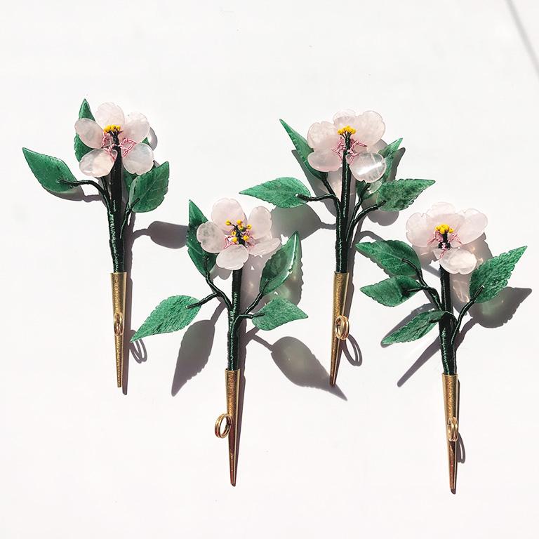 Floral Gem Stone Pink and Green Place Card Holders from Hong Kong 1950s ...