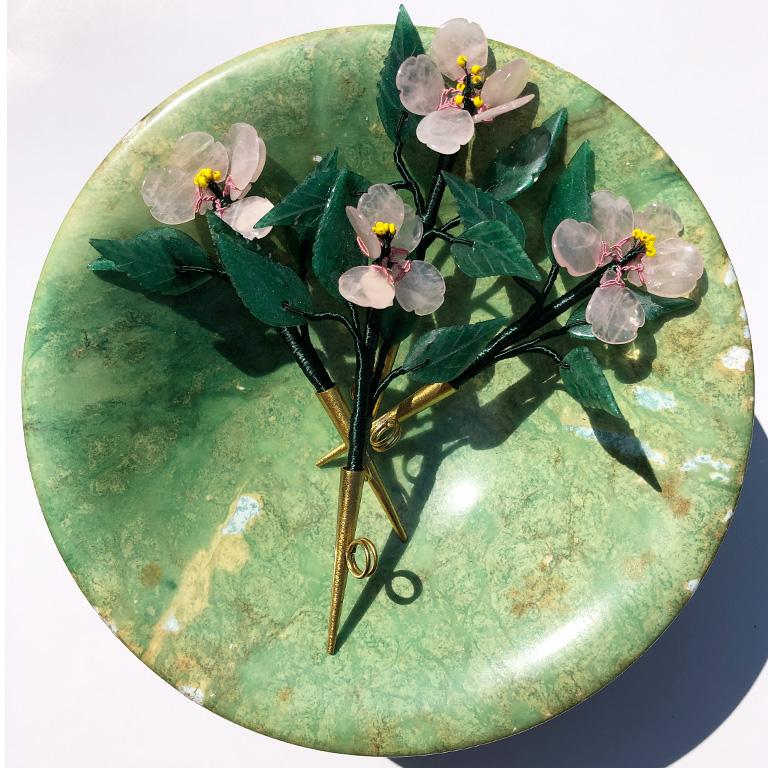 Floral Gem Stone Pink and Green Place Card Holders from Hong Kong 1950s ...