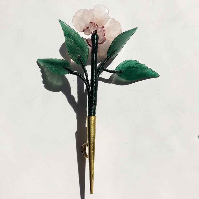 Floral Gem Stone Pink and Green Place Card Holders from Hong Kong 1950s ...