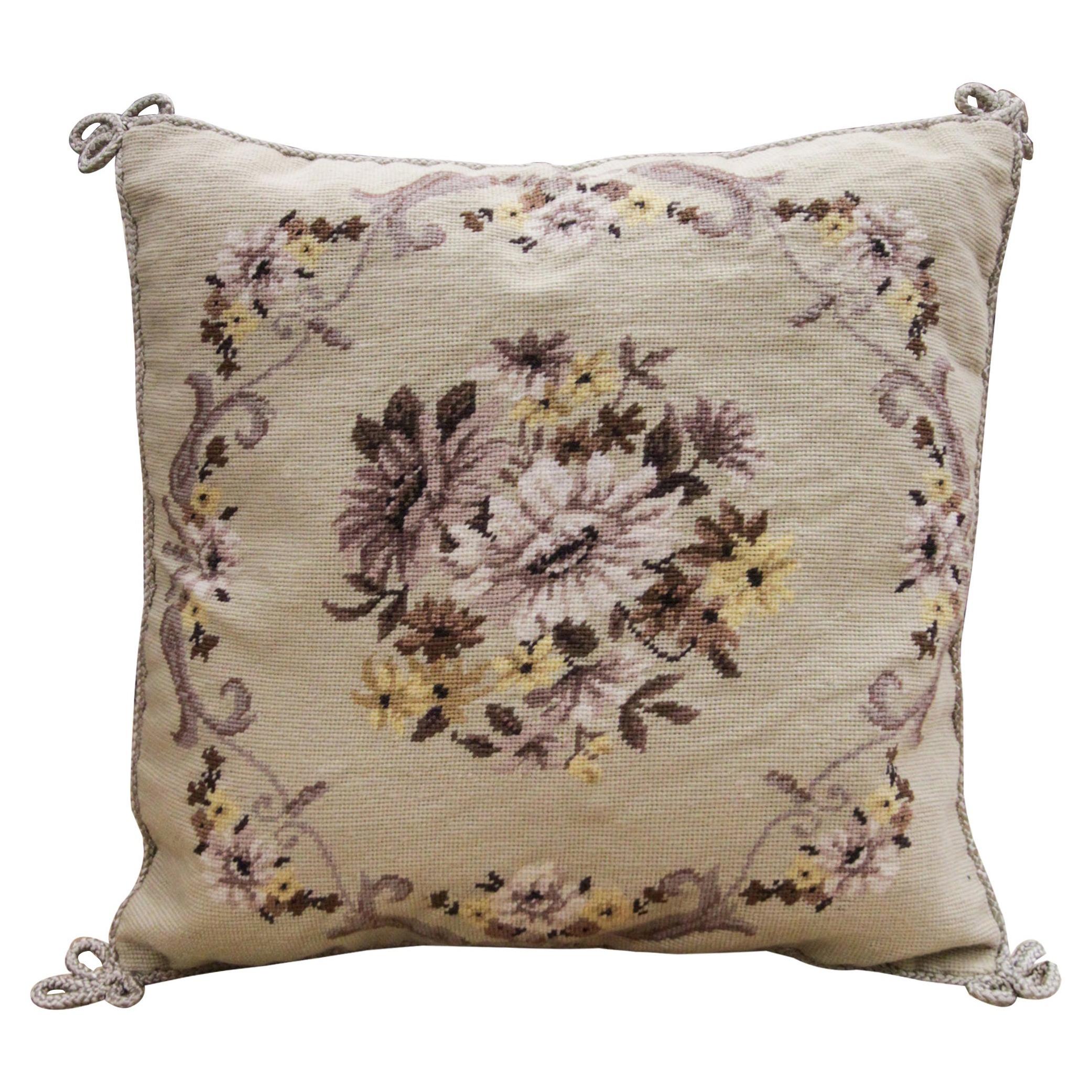 Pair of Downfilled Floral Cushions with Brush Fringe at 1stDibs
