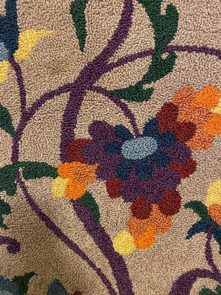 Floral Hook Rug in Shades of Purple and Orange For Sale at 1stDibs