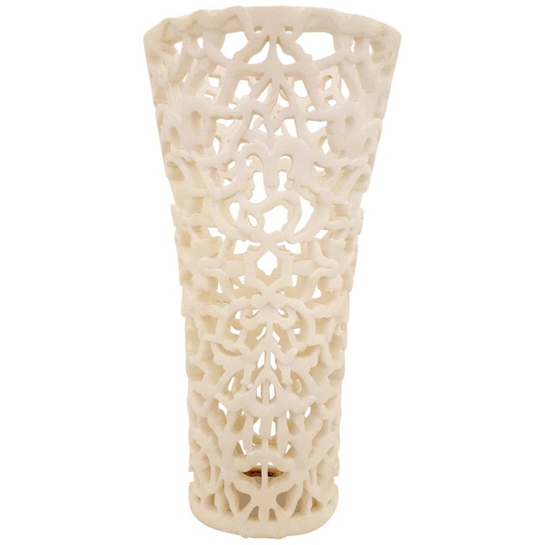 Floral Jali Umbrella Stand In White Marble Handcrafted In India For ...