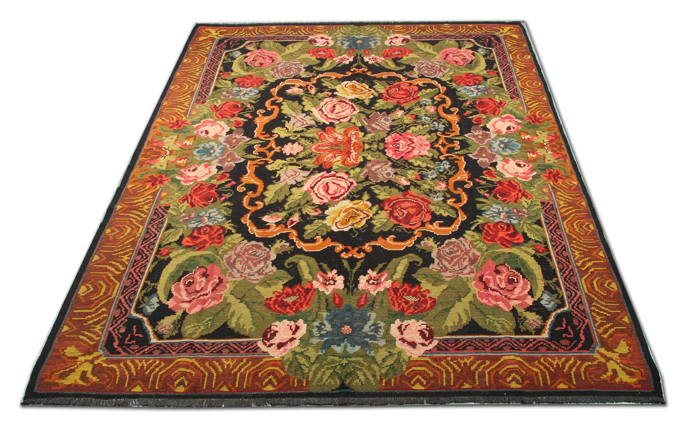 Floral Kilim Rug Antique Decorative Area Rug Handmade Carpet Moldova at ...