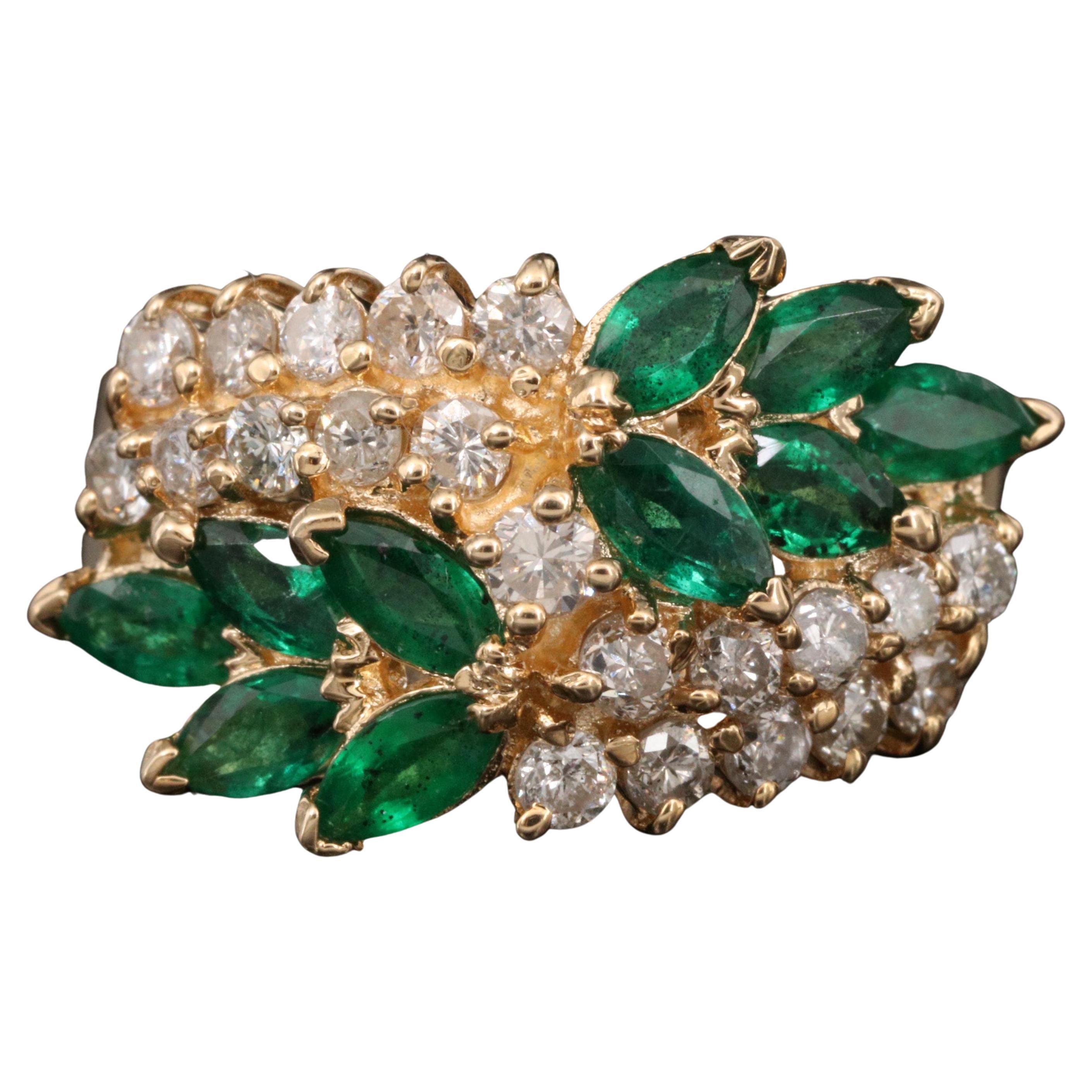 Customizable Art Deco Marquise Cut Emerald Wedding Band Natural Emerald