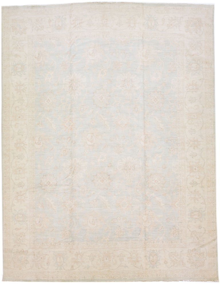 Floral Modern Paki Peshawar Handmade Wool Rug with Muted Tones For Sale ...