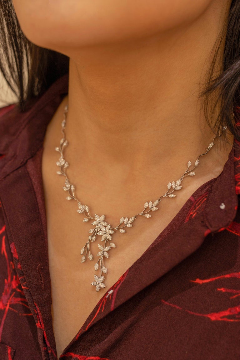 Floral Motif 7.03 Total Carat Marquise Cut Diamond Fashion Necklace For ...