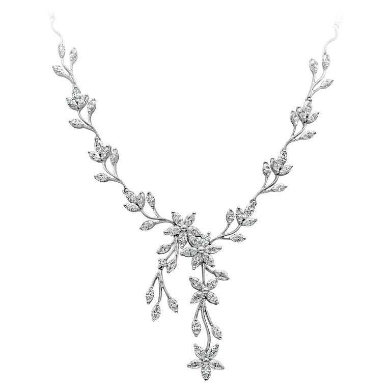 Floral Motif 7.03 Total Carat Marquise Cut Diamond Fashion Necklace For ...